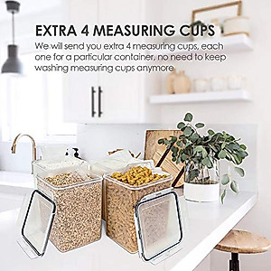 Large Food Storage Containers 5.2L / 176oz, Vtopmart 4 Pieces BPA Free Plastic Airtight Food Storage Canisters for Flour, Sugar, Baking Supplies, with 4 Measuring Cups and 24 Labels, Black