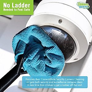 Surveillance/Security Camera Cleaning Tool - Safely from The Ground - with Cleaning Solution & Re-usable Microfiber Towels