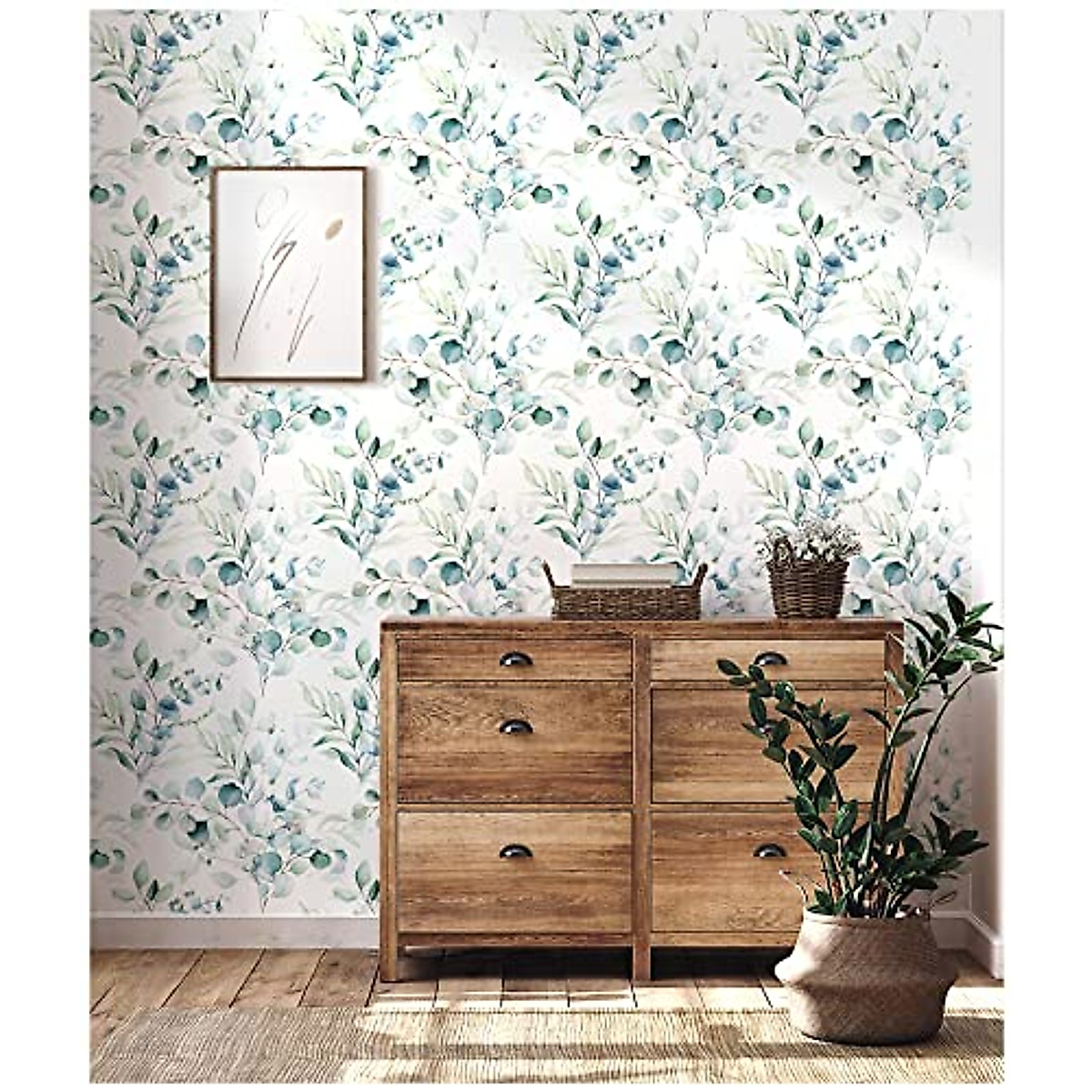 Floralplus Peel and Stick Wallpaper Boho Eucalyptus Leaf Wallpaper Removable Wallpaper Peel and Stick Floral Stick On Wallpaper for Bedroom Home Decor 17.7x118in