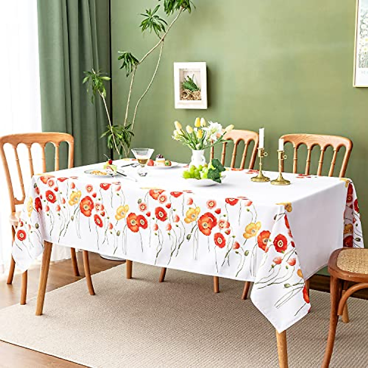 Romanstile Spring Rectangle Tablecloth - 60 x 84 Inch - Waterproof Decorative Floral Pattern Table Cloth Stain Resistant Wrinkle Free Printed Table Cover for Dinner/Party/Indoor/Outdoor