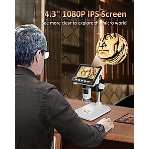 4.3" Coin Microscope - Aopick LCD Digital Microscope 1000X, 1080P USB Coin Magnifier for Error Coins with 8 Adjustable LED Lights, PC View, Compatible with MacOS Windows