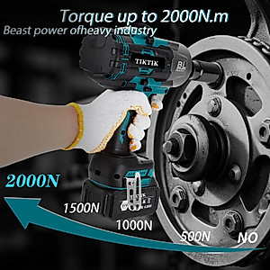TIKTIK 2000Nm Cordless Impact Gun, 3/4" Brushless High Torque Impact Wrench,5500RPM Power Impact Wrenches w/ 2 * 4.0Ah Battery & Fast Charger,21V Electric Impact Wrenche for Car/Truck RV/Mower