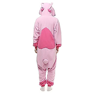 KIGUZAN Pink Stitch Onesie Costumes for Women Men Adult Unisex Halloween Party Christmas Animal Pajamas Small