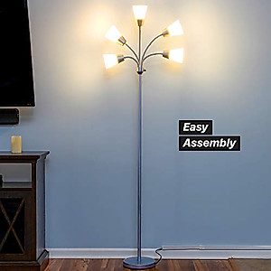 Brightech Medusa Modern LED Floor Lamp – Multi Head Dimmable Floor Lamp for Living Rooms & Offices – Tall Lamp with Interchangeable Shade, Standing Lamp with 5 LED Bulbs for Hobbies - Silver