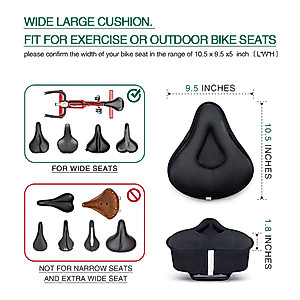ANZOME Bike Seat Cushion, Wide Gel Bike Seat Cover & Extra Soft Gel Bike Seat Cushion for Women Men Everyone, Fits Spin, Stationary, Cruiser Bikes, Indoor Cycling(Waterproof Case Included)