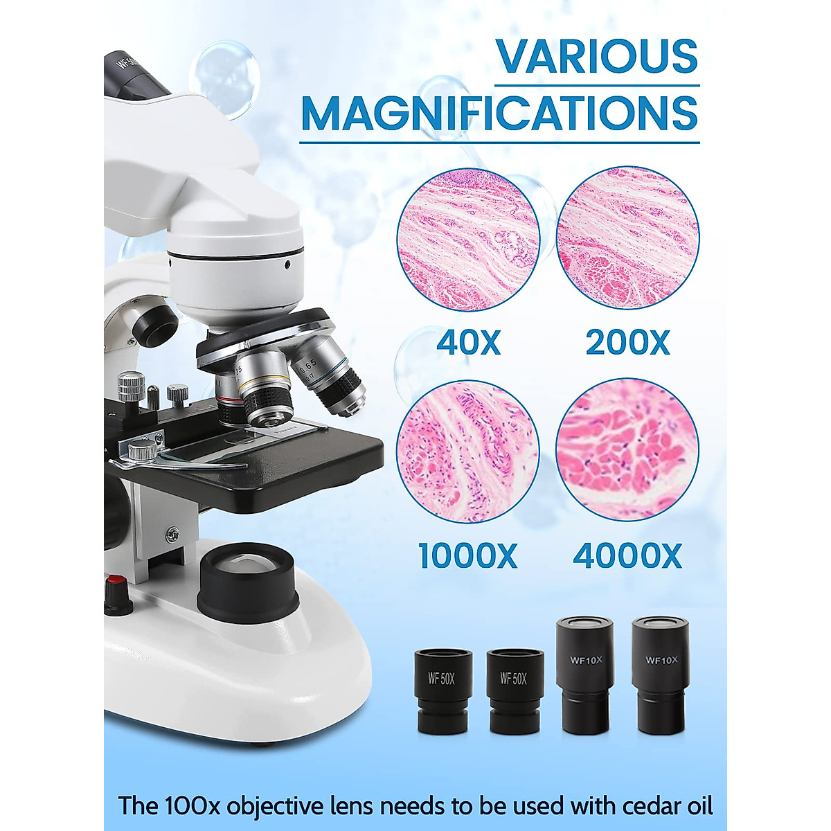 Crspexil Compound Binocular Microscopes 40X-2000X with Microscope Prepared Slides 30p,for Kids Students Adults, Microscope Accessories, Wire Camera Shutter, for School Laboratory Home Education