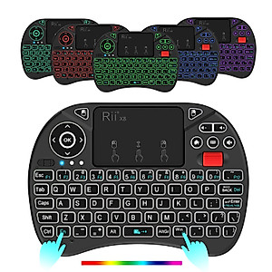 Rii X8 Mini Keyboard,2.4GHz Portable Wireless Keyboard with Touchpad Mouse,RGB Backlit,Rechargeable Battery for Android TV Box/Mac/PC/Nvidia Shield