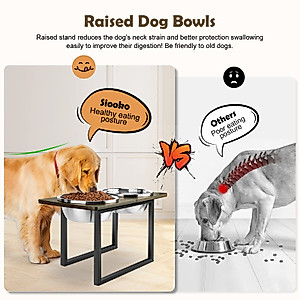 Siooko Elevated Dog Bowls for Large Dogs, Wood X-Large Dog Raised Dog Bowl Stand with Two 3.5L Stainless Steel Dog Food & Water Bowls for Extra Large Dogs Non-Slip Feet (11.8" Tall, 118 oz Bowl)