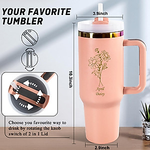 Birthday Gifts for Women, 40 oz Tumblers with Birth Month Flower, Stainless Steel Insulated Tumbler Travel Coffee Mug Cup Gifts for Friends Female Coworker Sister Mom Wife, Laser Engraved, Apr