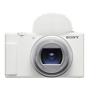 Sony ZV-1 II Vlog Camera for Content Creators and Vloggers (White) (ZV-1M2/W) + 64GB Memory Card + Card Reader + Deluxe Soft Bag + Flex Tripod + Memory Wallet + Cleaning Kit (Renewed)