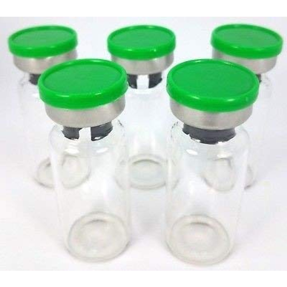 Alpha Lab Supply 10mL Depyrogenated Sterile Clear Borosillicate Glass Serum Vials 5 Pack - Green Flip Tops