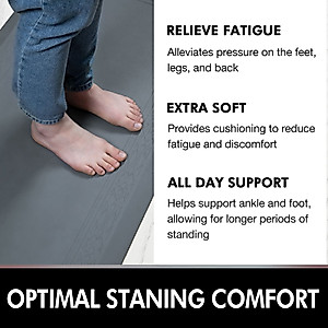 Anti Fatigue Kitchen Mat by DAILYLIFE, 3/4" Thick Kitchen Floor Mat, Standing Comfort Mat for Home, Office, Garage - Non-Slip Bottom, Cushioned, Waterproof & Easy-to-Clean (24" x 60", Grey)
