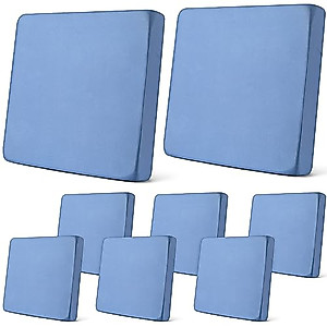 Newwiee 8 Pcs Patio Stretch Sofa Cushion Cover Outdoor Cushion Cover Replacement Couch Slipcover Sofa Seat Cover Flexibility Chair Cushion Cover Furniture Protector (Gray Blue,Waterproof Pure)
