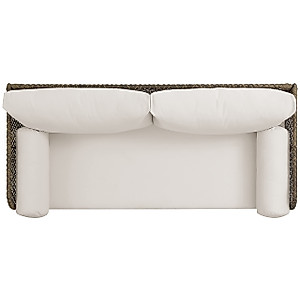 Crosley Furniture Granite Bay Wicker Outdoor Sofa, 3-Person Patio Couch for Porch, Deck, Backyard, Stone with Crème Cushions