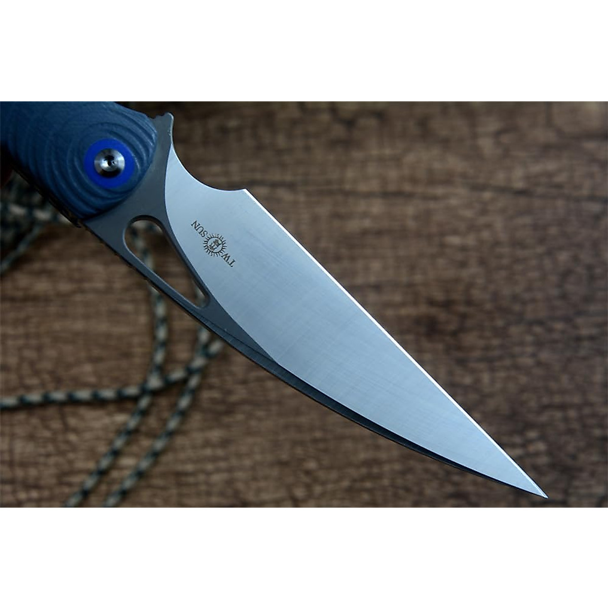 TWO SUN Knives 14C28N Steel Blade Blue G10 Handle TS116 with Pocket Clip