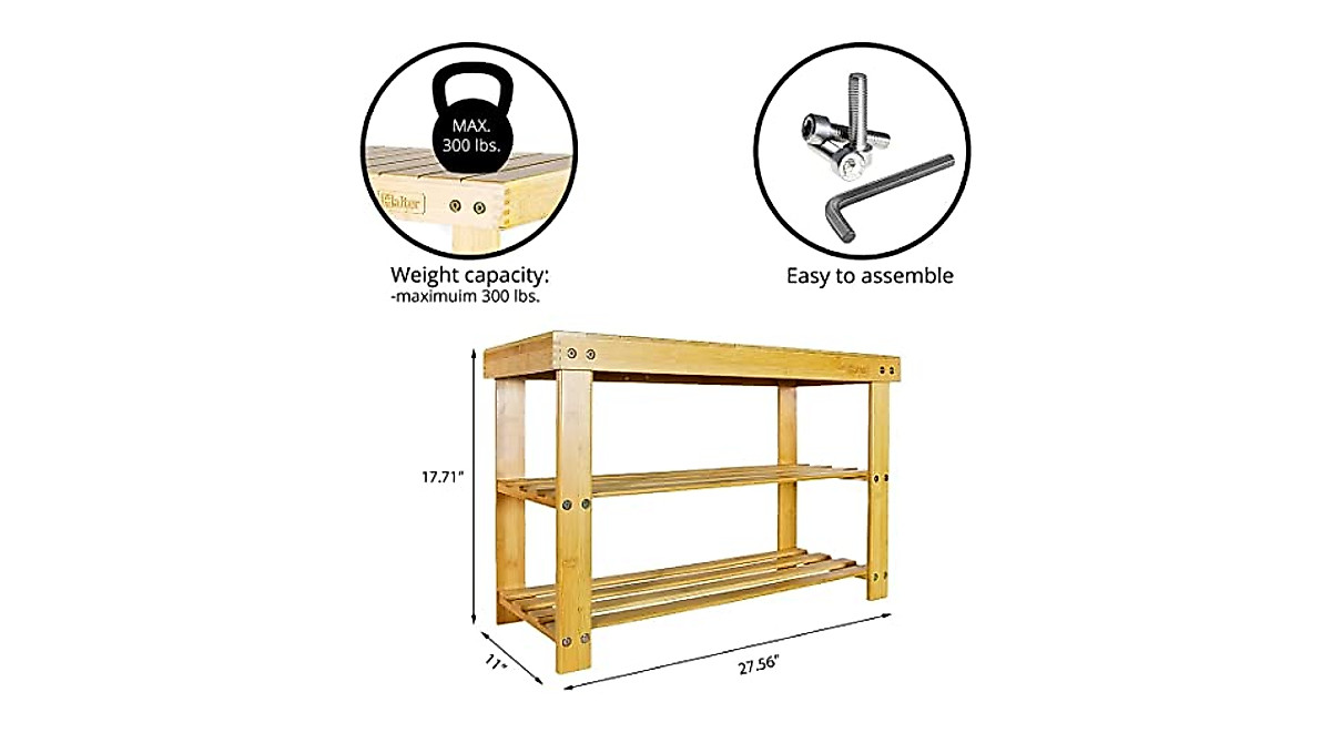 Halter 3-Tier Bamboo Shoe Rack Bench - Stylish, Durable & Multi-Purpose