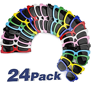 Tepsmigo Kids sunglasses bulk, Kids Sunglasses Party Favor, 24Pack Neon Sunglasses with UV400 Protection for Kids, Boys Girls Age 3-8, Goody Bag Favors, Great Gift for Pool, Birthday Party Supplies