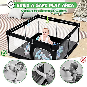 BeeHalo Baby Playpen Baby Playard, Playpen for Babies and Toddlers with Gate, Indoor & Outdoor Kids Activity Center with Anti-Slip Base,Sturdy Safety Play Yard with Soft Breathable Mesh(Black,50”×50”)