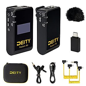 Deity Pocket Wireless 2.4G Microphone Receiver and 25mw Transmitter with One Button Pairing with Lav Microphone,USB Cable,TRRS Cable (Black)