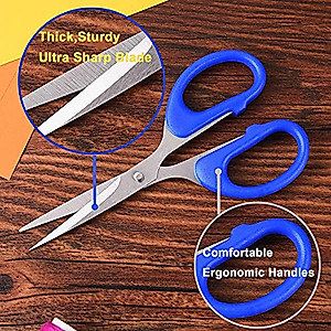 Household Scissors Set of 3, All-Purpose Scissors with Stainless Steel Razor Blades,Suitable for School, Office, Crafting and Family Daily Use, 4.7/5.5/6.3inch, Blue