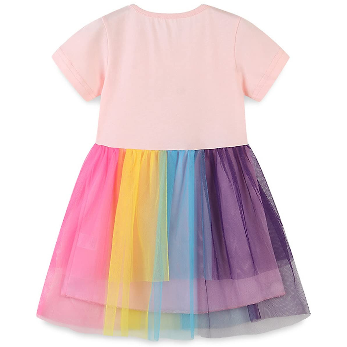 Toddler Girl Dress Short Sleeve Summer Rainbow Clothes Cotton Casual Playwear Tunic Outfit Dresses(1035-4T)