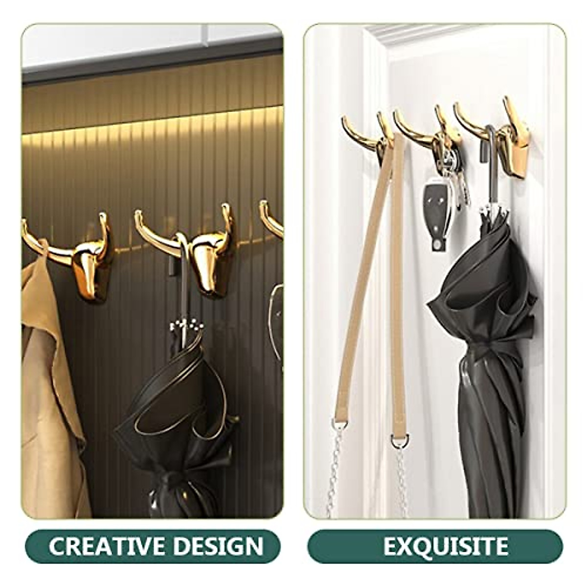DOITOOL 2pcs Duty Home Storage Head Scarf Cabinet Bathroom Robe Door Mounted Hooks Towel Coat Coat, Cow Heavy Design Wall Hat Bag Hangers Bag, Decorative Vintage Nordic Clothes Metal Horn
