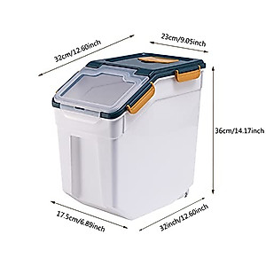 PENCK Rice Storage Container Large Flour Dispenser Plastic Food Bin Holder Airtight Cereal Grain Organizer Box with Locking Lid, Measuring Cup, Scoop & Wheels, 8-15kg Capacity (Blue)