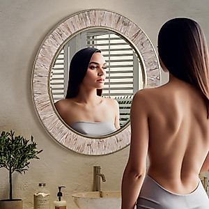 36 Inch Round Mirror,Gold Metal&Wood Frame Circle Mirror,Bathroom Mirrors for Over Sink,Wall Mirror for Living Room, Bathroom,Vantiy,Gold Circle Mirror