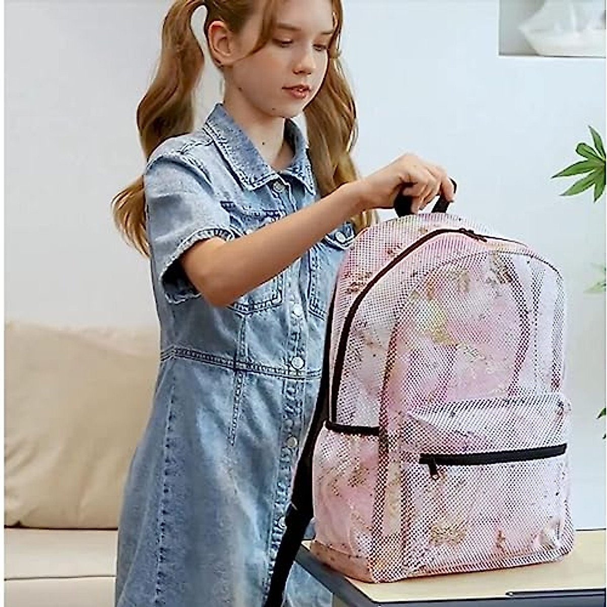 Bluboon Mesh Backpack for Girls Kids Semi-Transparent School Bookbag See Through Beach Bag Daypack Gear Backpack
