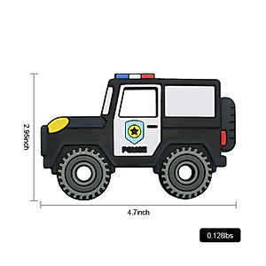 AmazingM Car Series Baby Teething Toys,Food Grade Silicone Chew Teether for 3 Months+ Infant Boy and Girl,Toddler Sensory Chewing Teether,BPA Free. (Police Car, Black)