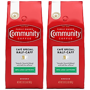 Community Coffee Café Special Half-Caff Ground Coffee, Medium Dark Roast, 32 Ounce Bag (Pack of 2)