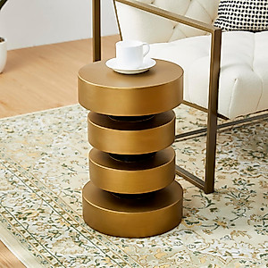 Glitzhome Modern Industrial 12” Dia Round Side Table in Antique Gold Black, Floating Disks Accent Stool End Table for Living Room, Bedroom, Entryway and Small Spaces