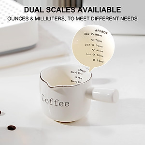 PARACITY Espresso Cups Ceramic with Handle, Measuring Cup with Dual Scale, Espresso Shot Glass with V-Shaped Mouth, 3 OZ Espresso Accessories