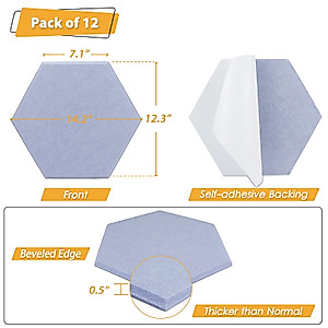 Troystudio Thickened Acoustic Panels Self-adhesive - 12 X 12 X 0.5 Inches 12 Pack Hexagon Sound Absorbing Panel, Recording Studio Acoustical Treatments Soundproof Wall Panels