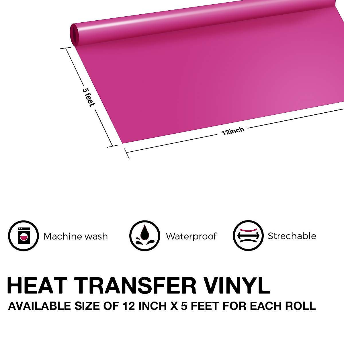JANDJPACKAGING HTV Heat Transfer Vinyl Bundle - 12" x 5ft HTV Vinyl Rolls for Cricut, Silhouette & Cameo 12Pack Assorted Colors Iron on Vinyl Bundle