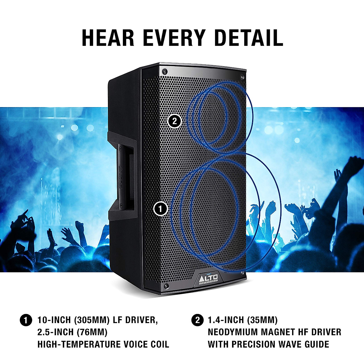 Alto Professional TS310 | 2000 Watt 10 Inch 2 Way Powered PA Speaker with Integrated 2-Channel Mixer and Pole or Wedge Positioning Options