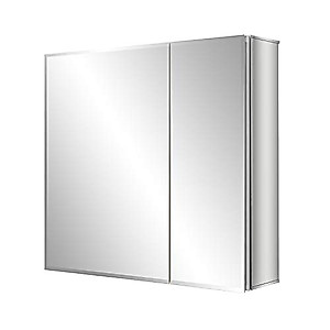 Fundin Bathroom Mirror Medicine Cabinet Aluminum Storage Cabinet 30 x 26 inch Beveled Edge Frameless Double Sided Mirror Door Recess or Surface Mount with 5X Magnifying Makeup Mirror