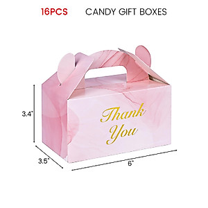 VGOODALL 16PCS Party Favor Boxes, Mini Pink Gable Boxes Marbleized Gift Boxes Thank You Gift Boxes Treat Boxes for Birthday Wedding Party Bridal Shower, 6×3.5×3.4 Inch