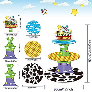 RTHPY 3-Tier Cartoon Story Cupcake Stand Cardboard Cake Stand Dessert Tower Holder for Toy Theme Birthday