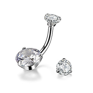 Gabry&jwl 14G Belly Button Rings 316L Stainless Steel Navel Rings for Women CZ Belly Rings Belly Piercing Jewelry(Equipped with Alternate Top Zircon)(Clear)