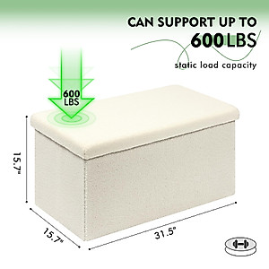 PINPLUS Folding Storage Ottoman Bench, White Upholstered Sherpa Ottoman Storage Bench, Large Storage Chest Footrest with Lids, Entryway Bench for Living Room, 31.5'' x 15.7'' x 15.7''