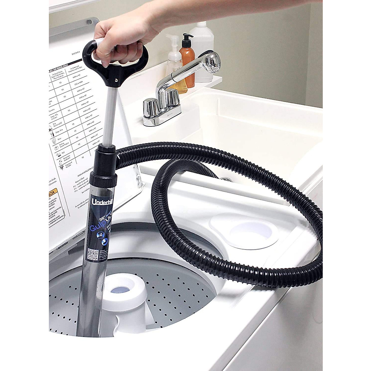 Underhill Siphon Suction Water Pump with Hand Manual Plunger 36" Length with 72" Outlet Hose, For Irrigation, Sprinkler, Fluid Transfer, Super High Capacity Water Removal, Big Gulp Pro, A-G3672CK