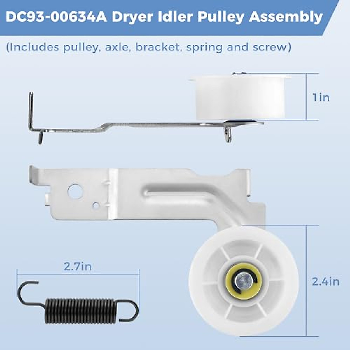 Upgraded DC97-16782A Dryer Parts Fit for Samsung dryer roller replacement kit DV45H7000EW/A2 DV42H5000EW/A3 includes DC97-16782A Dryer Roller 6602-001655 Dryer Belt DC93-00634A Idler Pulley