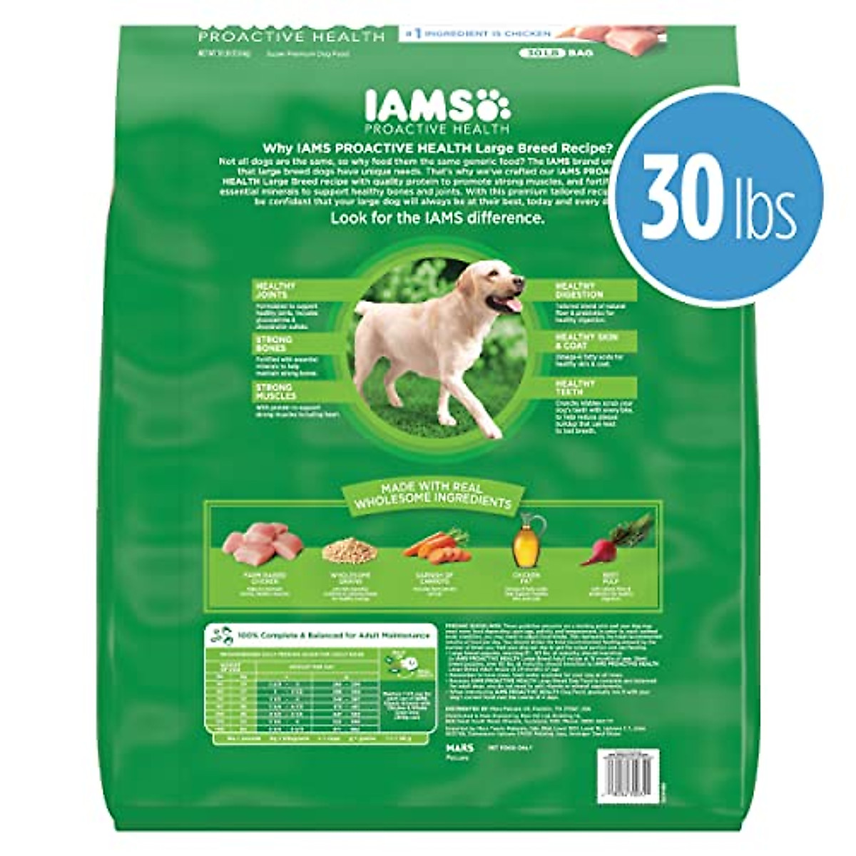 IAMS Adult High Protein Large Breed Dry Dog Food with Real Chicken, 30 lb. Bag