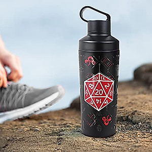 Dungeons & Dragons OFFICIAL D20 Pattern 18 oz Insulated Water Bottle, Leak Resistant, Vacuum Insulated Stainless Steel with 2-in-1 Loop Cap
