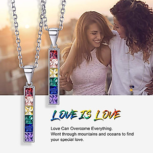 925 Sterling Silver LGBT Pride Necklace Love Wins Equality Jewlery Platinum Plated Cubic Zirconia Crytal Bisexual Bi Lesbian Gay Flag Pendant Necklaces Women