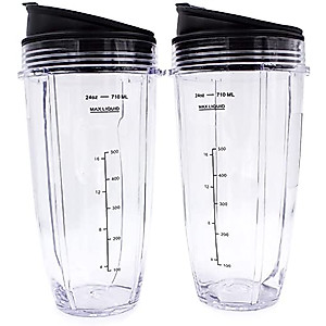 Replacement Blender Cup with Lid (2 Pack) 24 Oz Cups For Ninja Auto iQ BL480 BL482 BL642 NN102 BL682 BL450 BN751 BN801 Foodi SS351 SS401 Ninja Blender Auto iQ Blade