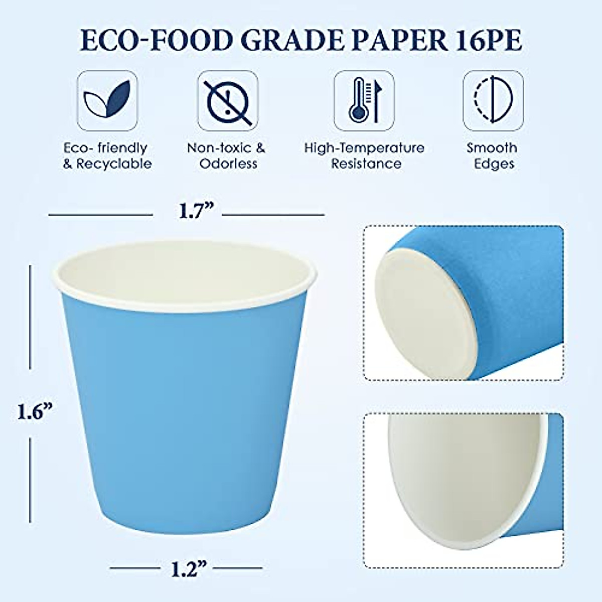 Turbo Bee 300Pack 3oz Disposable Paper Cups,Hot/Cold Beverage Drinking Cup，Small Blue Paper Cups for Bathroom and Mouthwash…