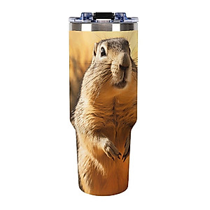 JTKBNVM Hand Drawn Groundhog Car Tumbler Travel Coffee Mug 40 Oz Tumbler with Handle And Straw Lid Large Insulated Mug Stainless Steel Water Bottle Large Capacity Car Cup
