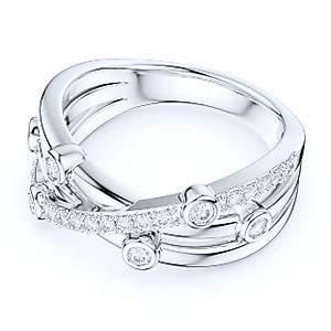 PRSTANI Sterling Silver Criss Cross Bubble Cocktail Simulated Round Brilliant Diamond Ring Wedding Band For Women (6.5)